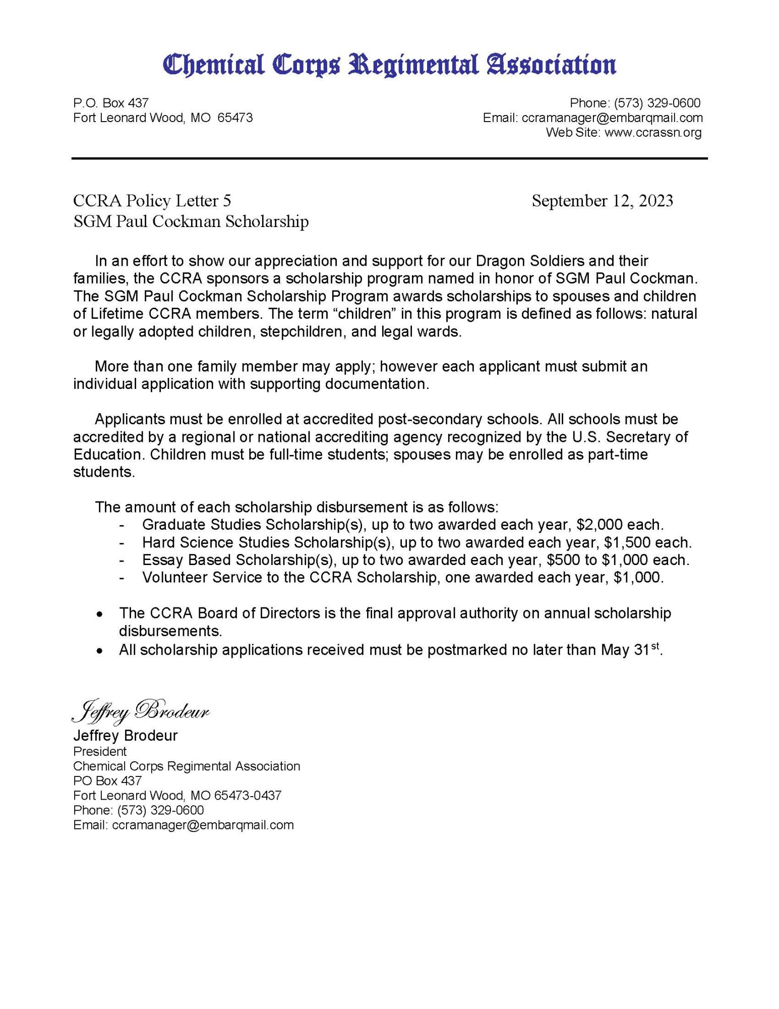 The Chemical Corps Regimental Association Awards its 2023 SGM Paul ...